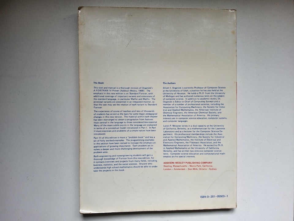 Vintage Computer Programming - Fortran IV - Organick & Meissner - 1974 ...