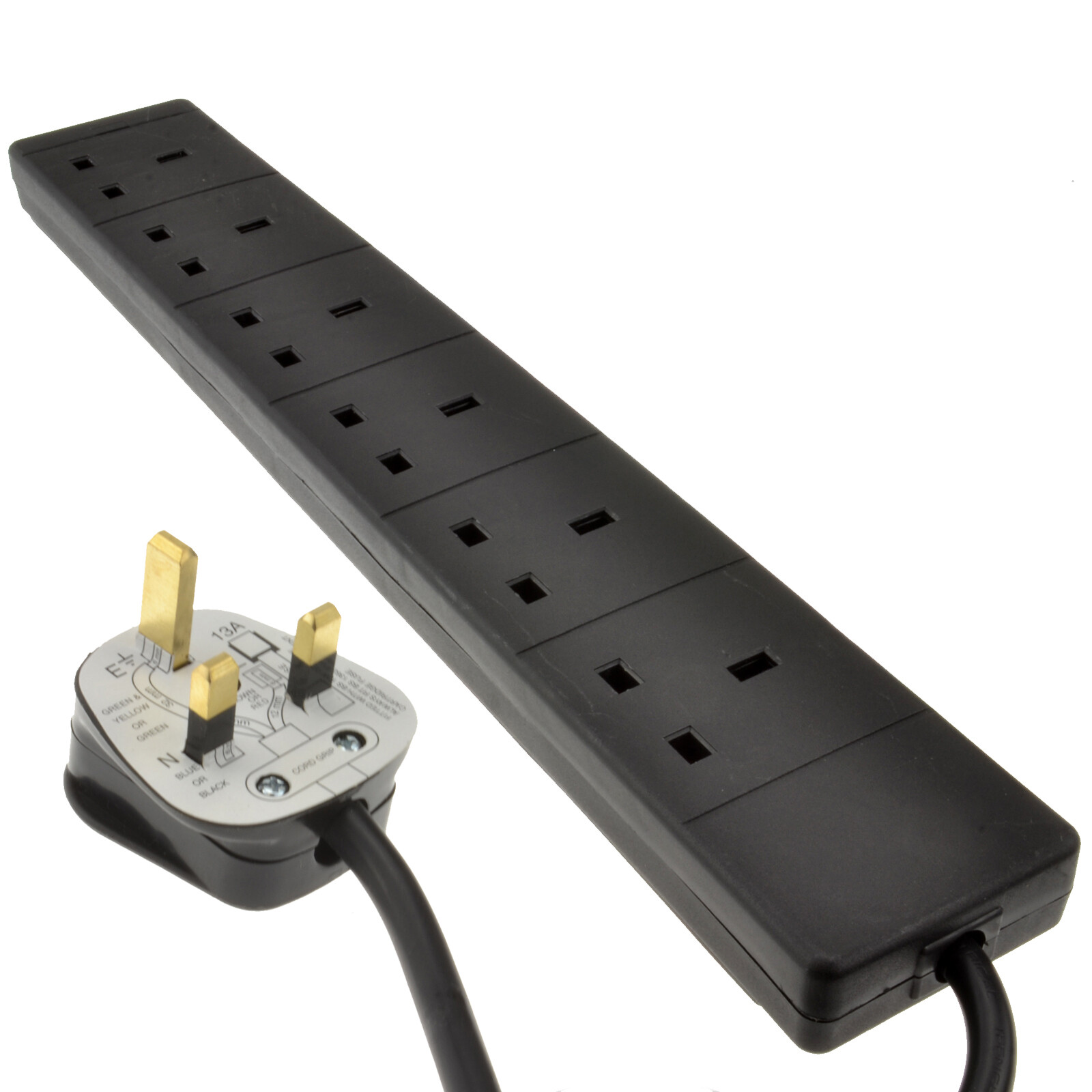 6 Gang/Way UK 13A Trailing Socket Mains UK Power Extension Lead 1m/2m ...