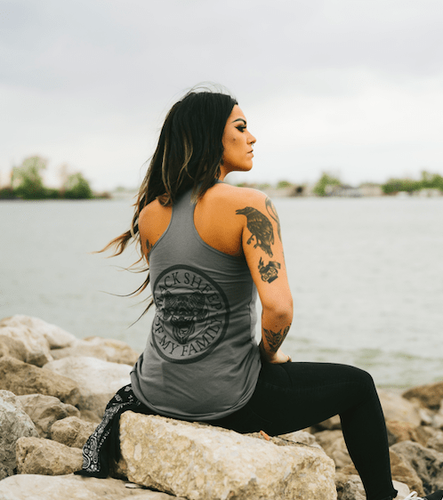 NEW InkAddict WOMENS BLACK SHEEP RAW RACERBACK Tank Top ASPHALT SMALL ...