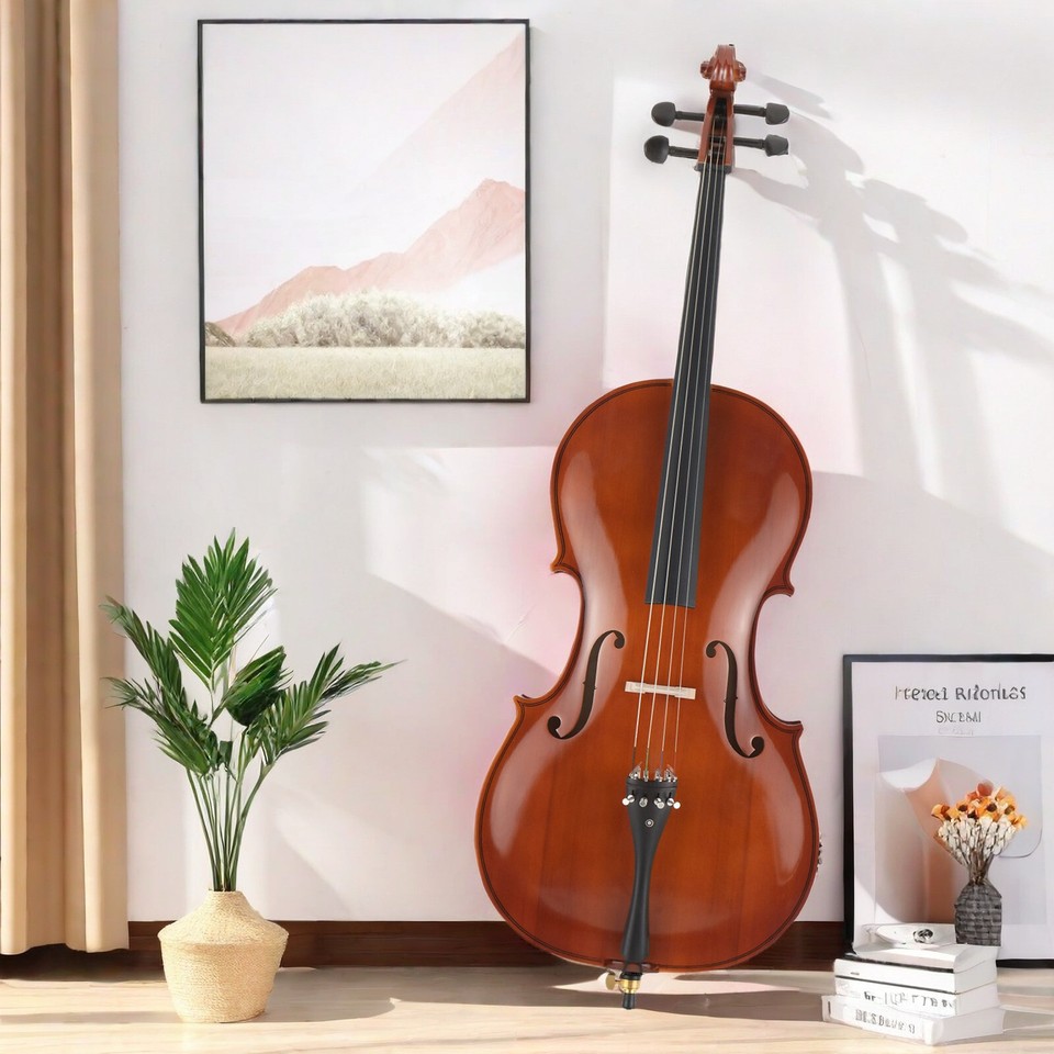 Natural Full Size 4/4 Acoustic Cello Set w/ Spruce Panel & Tiger ...