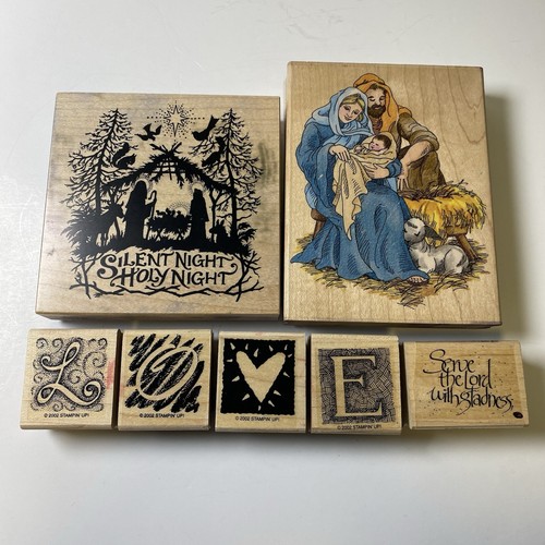 7 Wooden Stamp Lot Religion & Letters Scene Rubber Vintage Stamps ...