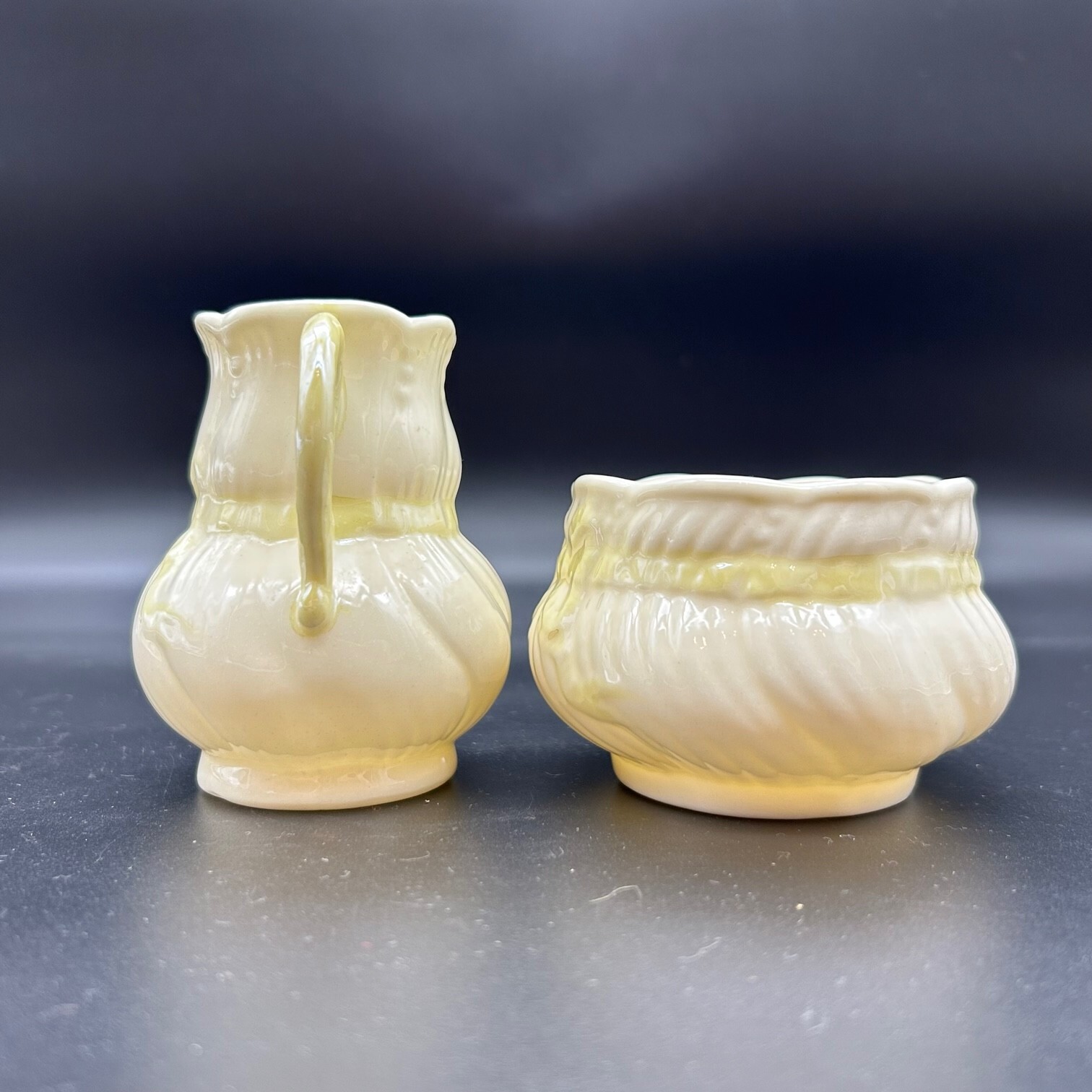 Belleek Irish Pottery Yellow Ribbon Creamer & Open Sugar Bowl Set 1965 ...