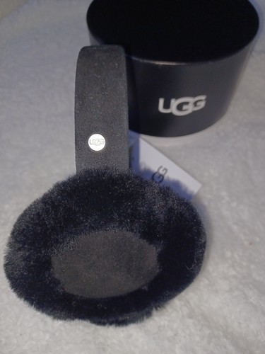 💥 NEW Ugg Shearling Fur Earmuffs Headband Black Leather NWT Ear Muffs ...