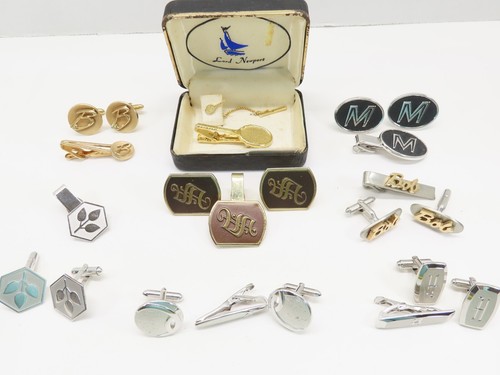 Vintage Cufflinks Tie Clasps 8 Matching Sets Lot Silver Gold Tone D2503 ...