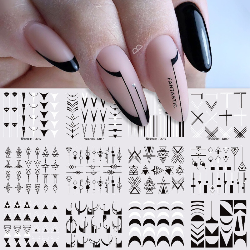12 Patterns Nail Water Decals Stickers Geometric Lines Flowers Slider ...