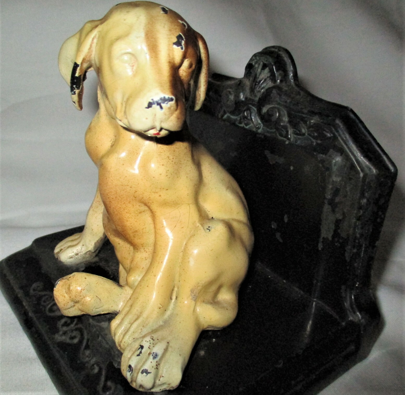 ANTIQUE 5 LB. RONSON MFG. CO. ENAMEL METAL PUPPY TERRIER DOG ART STATUE ...
