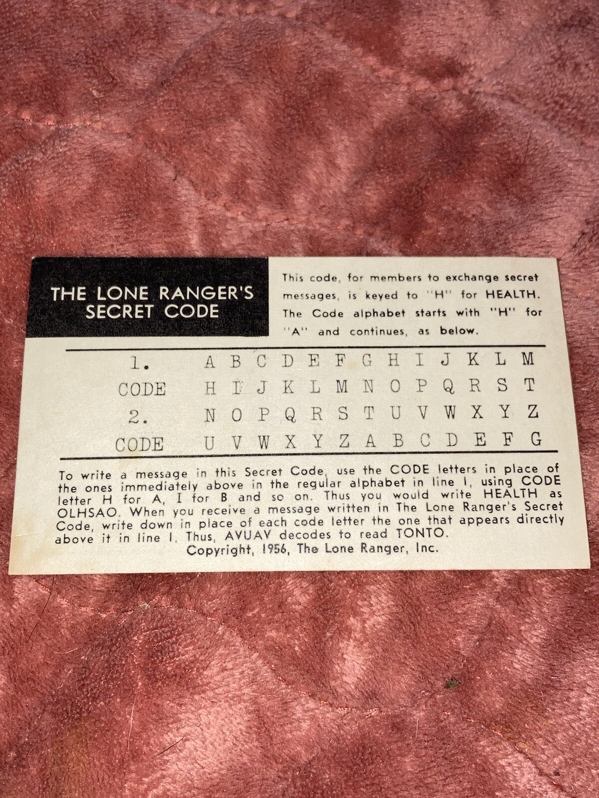 1956 Lone Ranger Merita Bread Letters Secret Code Card Club Rules ...
