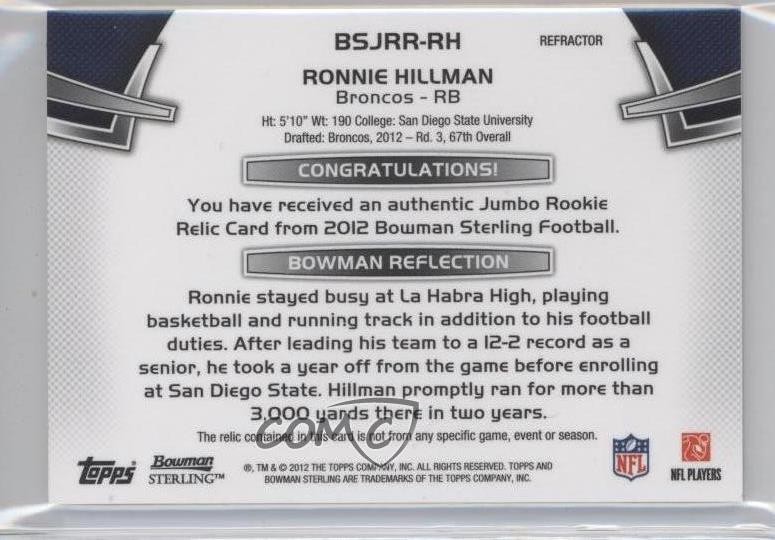 2012 Bowman Sterling Jumbo Rookie Relic Black Refractor /75 Ronnie ...