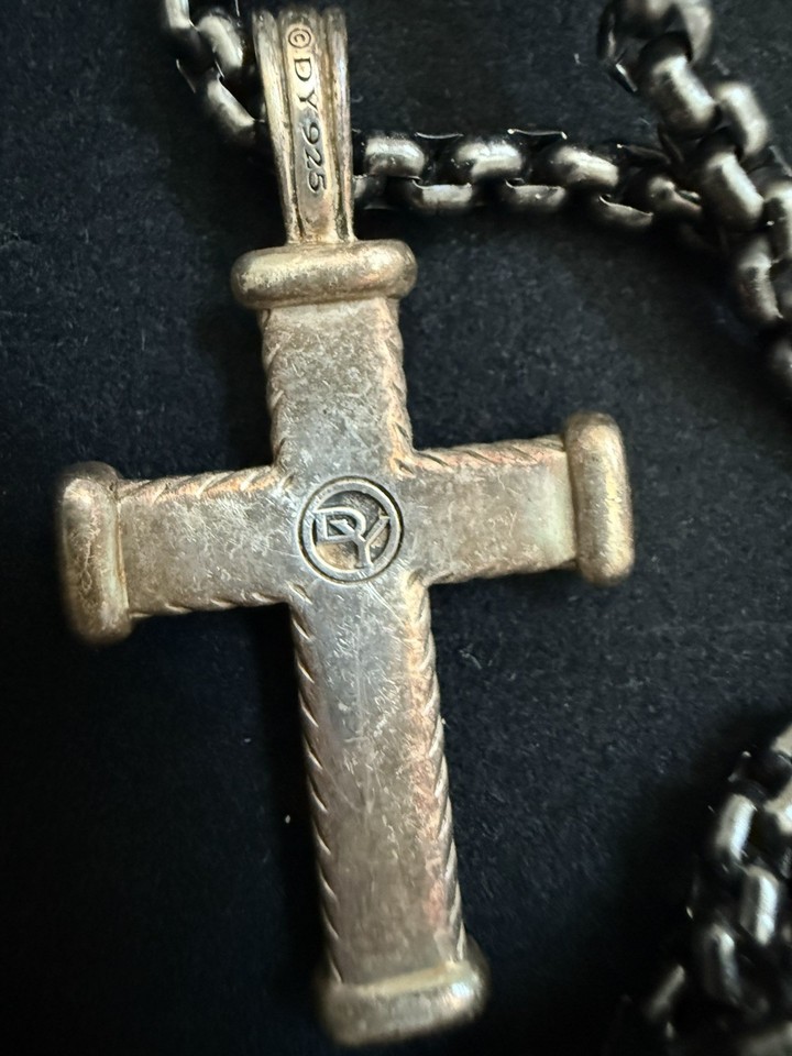 David Yurman Sterling Silver 925 Cross Pendant w/ Black Diamonds ...