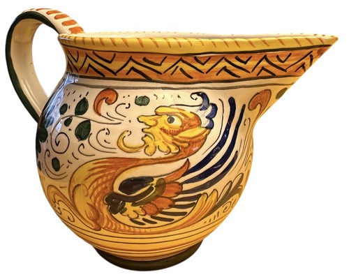 VTG Italian Majolica Ricco Deruta Style Bird Pitcher Hand Painted 4.25 ...