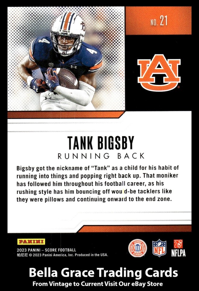 2023 Panini Score Tank Bigsby #21 Auburn Tigers Protential NFL Football ...