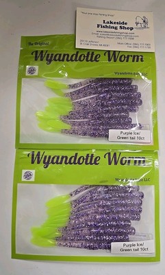 2 WYANDOTTE WORM 4" PADDLE TAIL WORM SOFT PLASTIC LURES PURPLE ICE ...