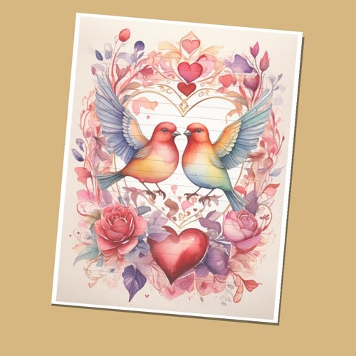 Love birds- Lined Stationery Paper (25 Sheets) 8.5 x 11 Premium Paper ...