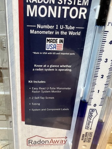 Radon System Monitor Easy-To-Read U-Tube Manometer W/ Tubing & 2 Self ...