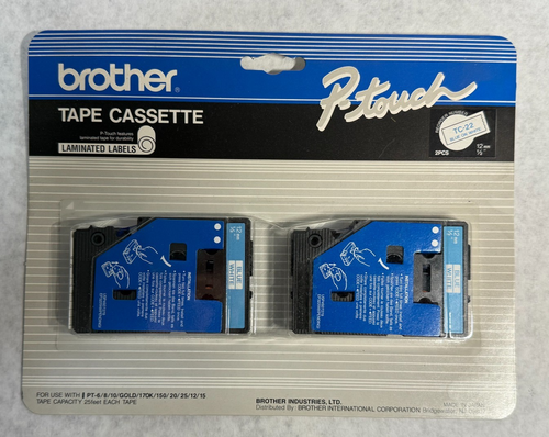 Brother TC22 P-Touch Tape Cassette Laminated Labels Blue on White .5" 2 ...