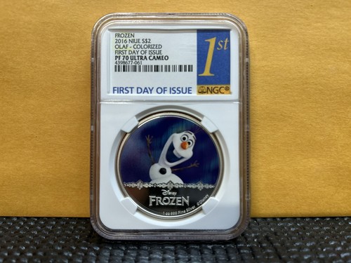 2016 NIUE Disney Frozen OLAF NGC PF70 First Day Of Issue. 1 OZ. Silver ...