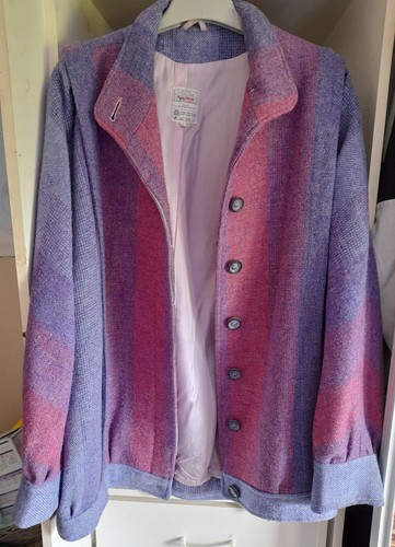 Avoca Collection tweed wool jacket large vintage purple pink blue Irish ...