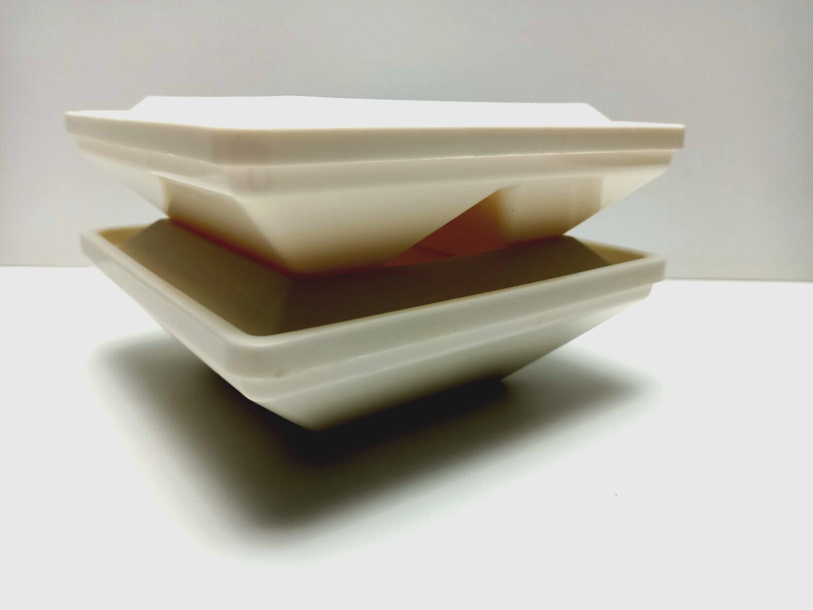 Tupperware Zen Square Bowls x 2 - Cream - With Lids - 2 Cup / Stackable ...