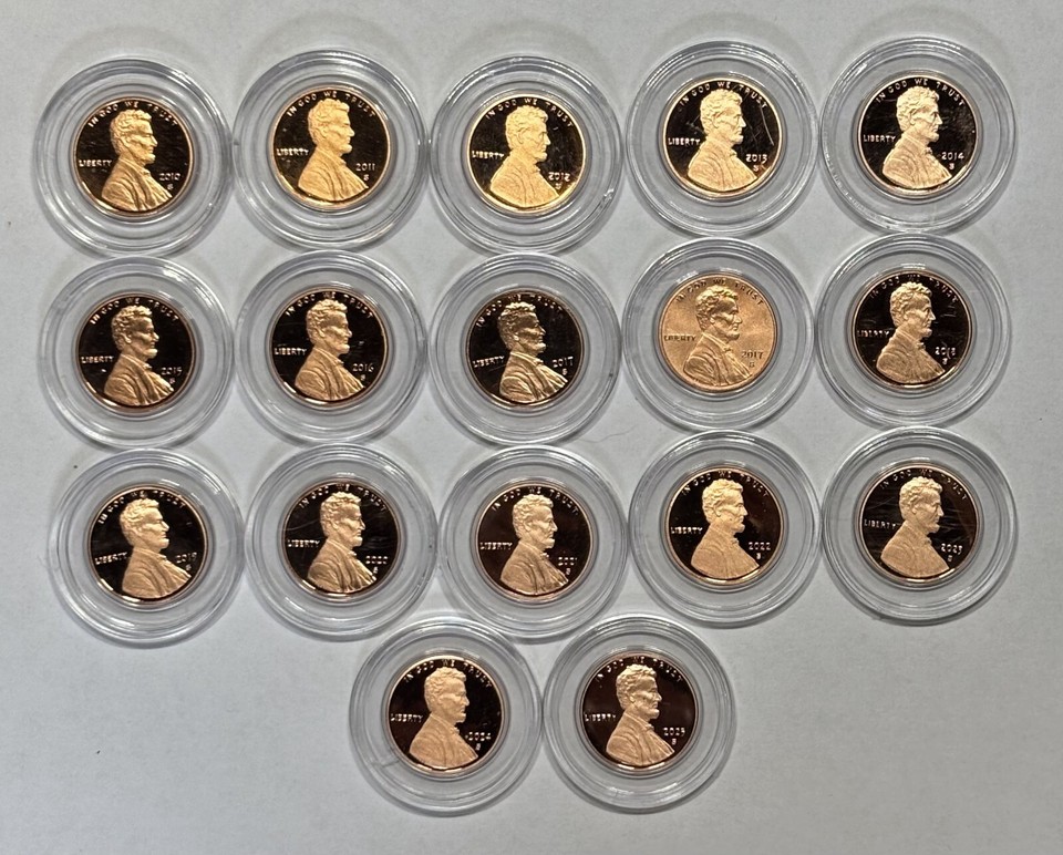 2010 - 2025 19 Coin Proof Lincoln Set w/2017 S Enhanced, 2019 W Proof ...