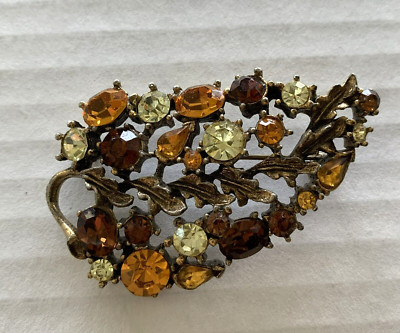 Lovely Vintage Lisner Brooch Pin Autumn Gold Amber Rhinestone 2 1/4" | eBay