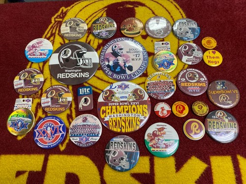 WASHINGTON REDSKINS VINTAGE PINBACK BUTTON LOT OF 29! SUPER BOWL HOGS ...