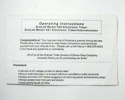 GraLab Model 450/451 Electronic Timer Original User Instruction Sheet ...