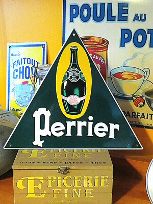 Plaque émaillée PERRIER SODA triangle bouteille eau gazeuse bar bistrot ...