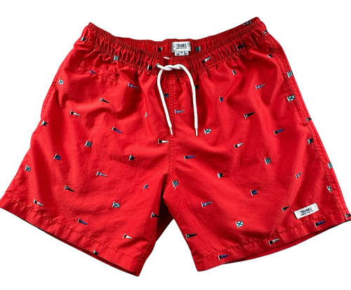 Trunks Surf & Swim Co Men's Red Swim Shorts Medium Nautical Flag Print ...