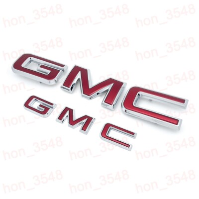 2021-2024 GMC Yukon Yukon XL GM Front & Rear Red Chrome Emblem Kit ...