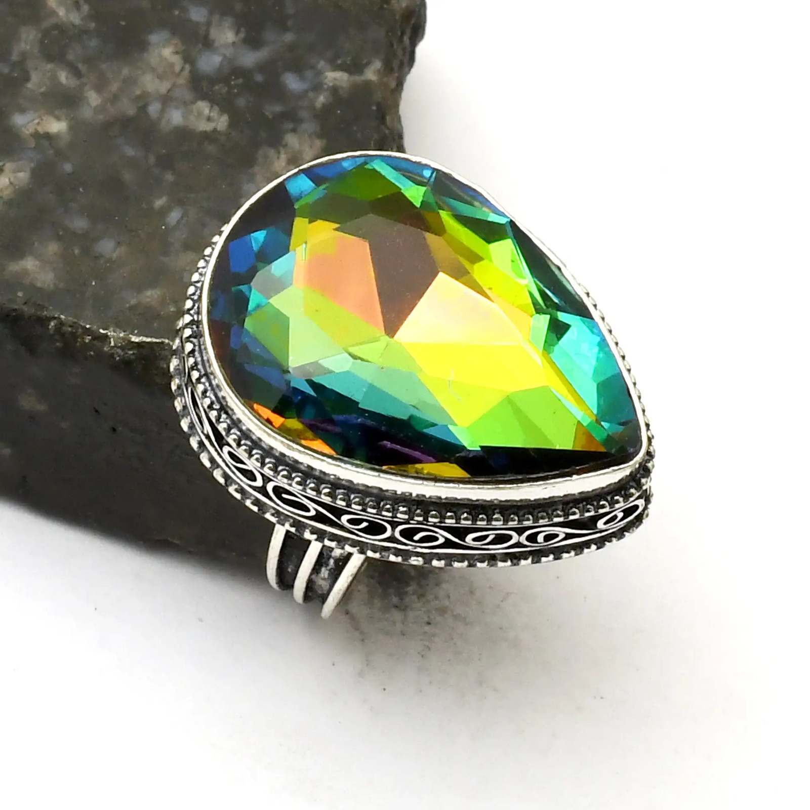 Mystic Topaz Gemstone Handmade Antique Design Ring Jewelry US Size-7 AR ...