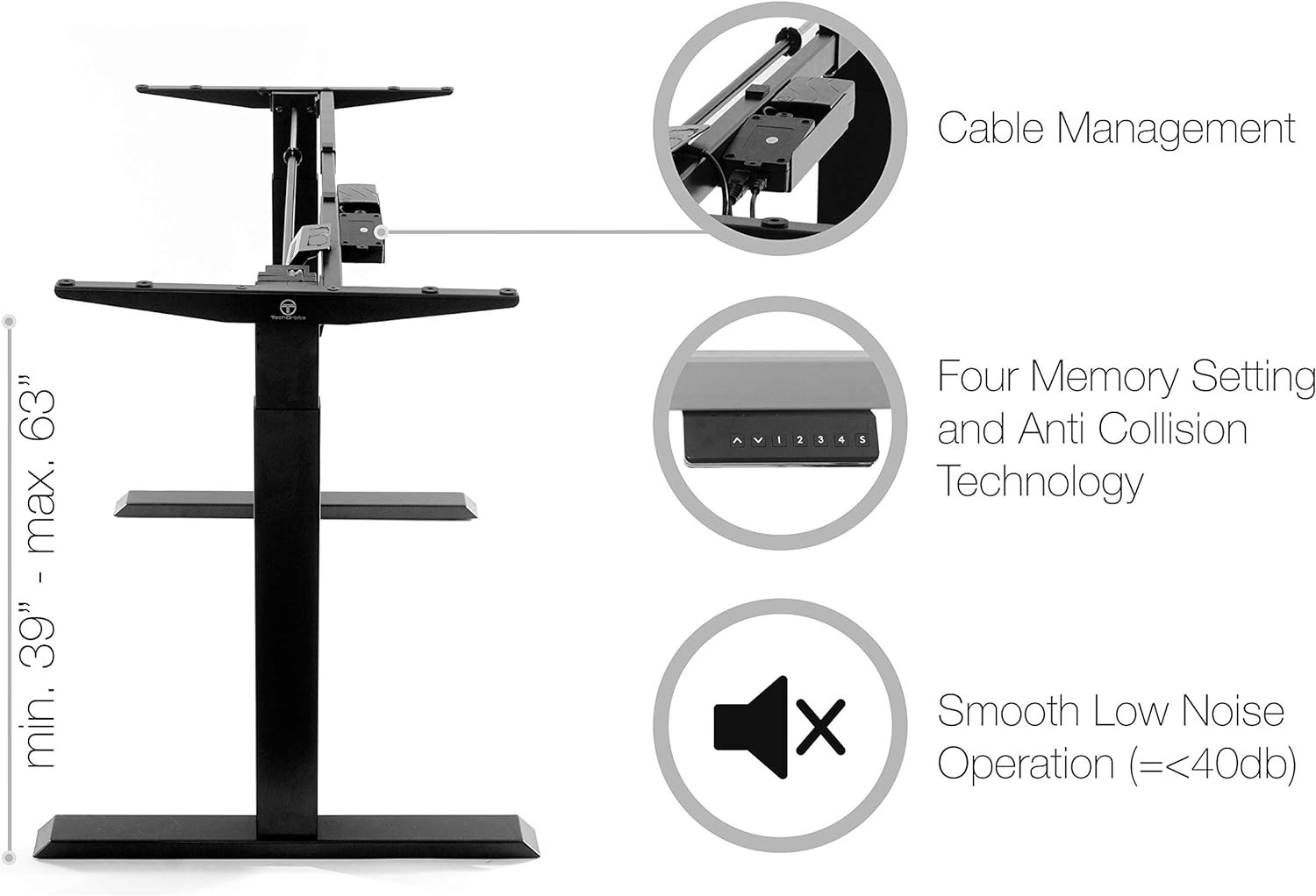 TechOrbits Electric Standing Desk Frame - Two Leg Motorized Stand Up ...