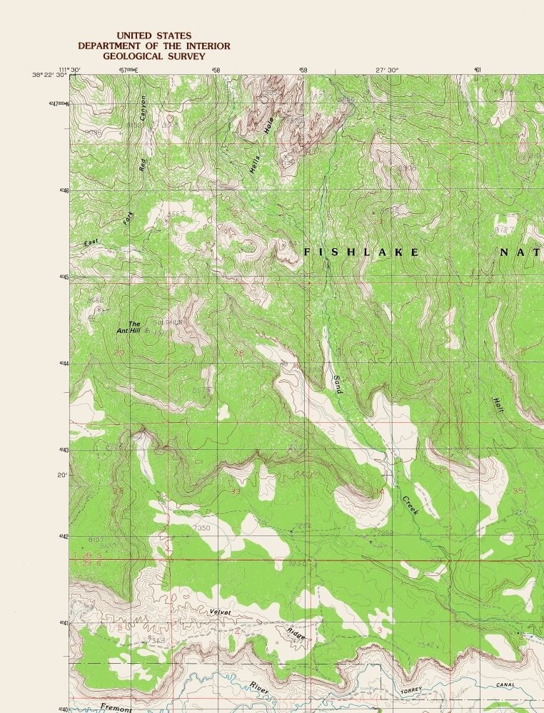 Topographical Map - Torrey Utah Quad - USGS 1985 - 23 x 30.17 - Vintage ...