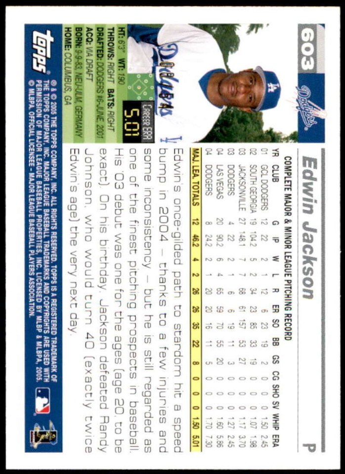 Edwin Jackson Card 2005 Topps Black #603 | eBay