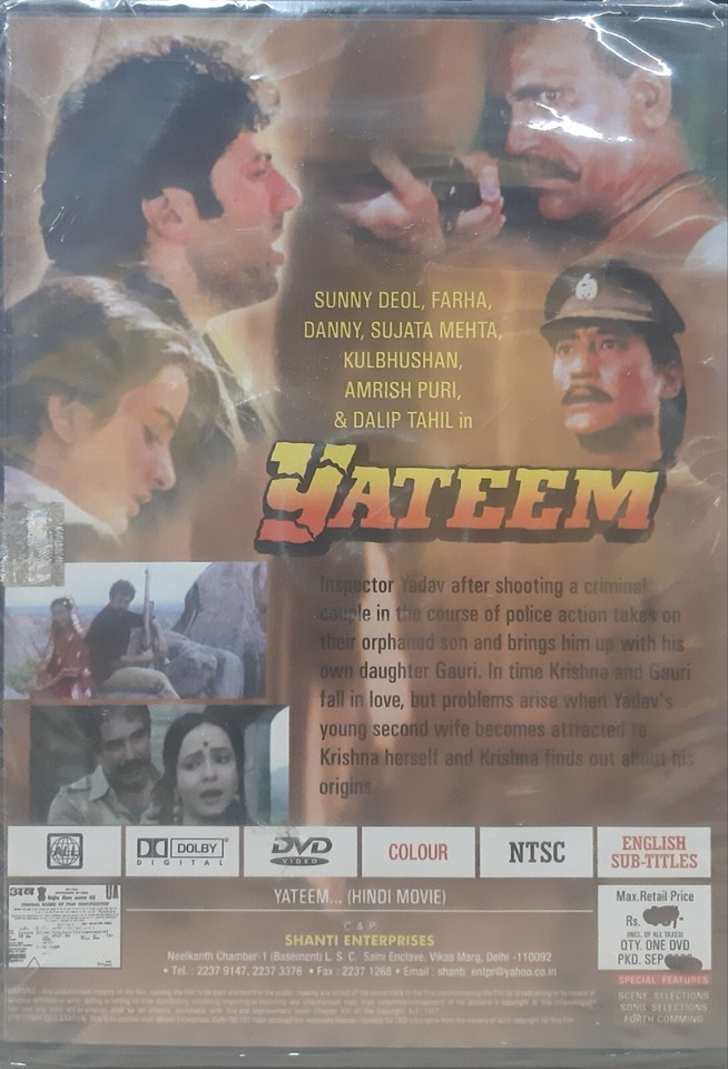 Yateem - Sunny Deol, Farha, Danny - Bollywood Hindi Movie DVD (Region ...