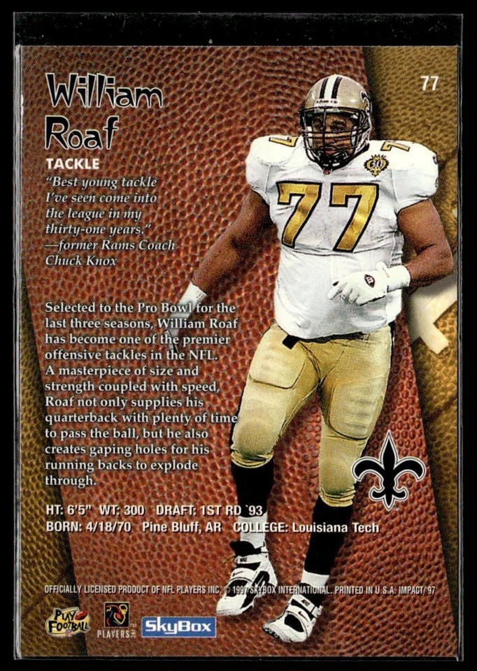 1997 SkyBox Impact William Roaf New Orleans Saints #77 15625 | eBay