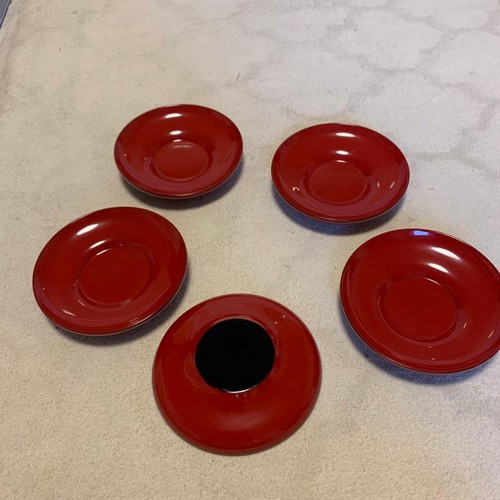 Teacup saucer Chataku Vermilion Red Ceramic Tea Set 5pcs Daruma Shape ...