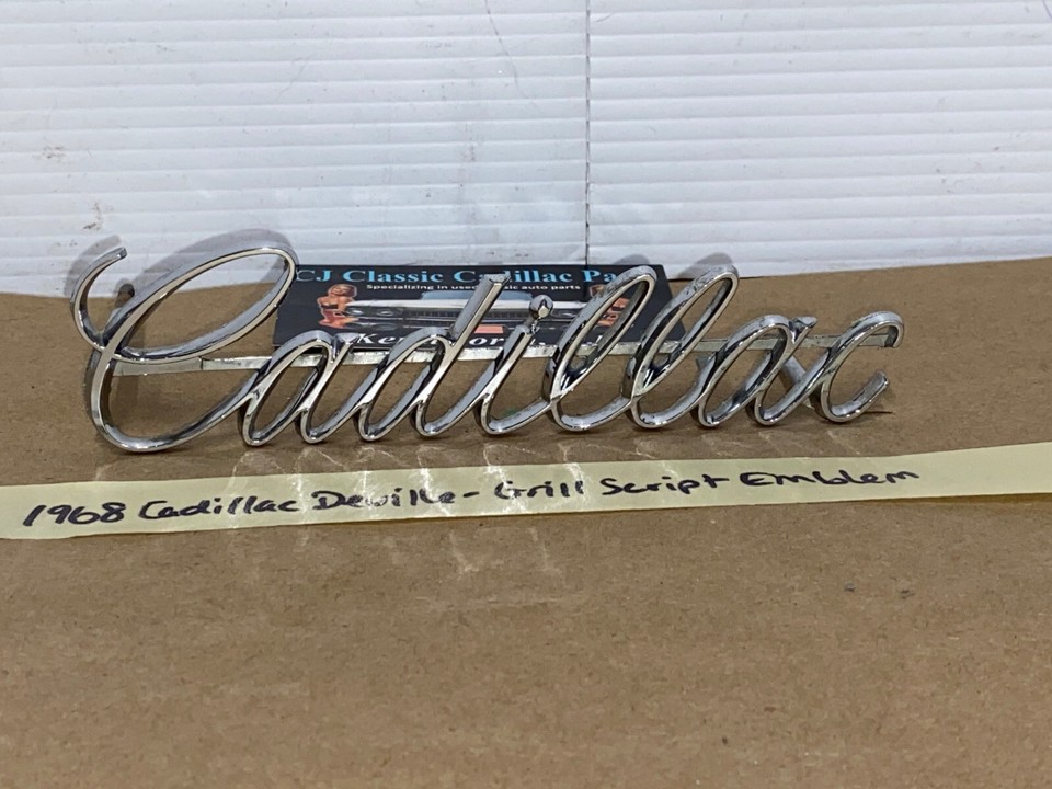 OEM 68 Cadillac Deville FRONT GRILL SCRIPT EMBLEM BADGE #1490224 *SHOW ...