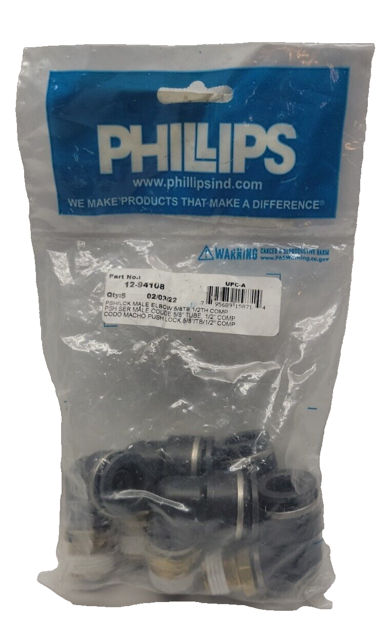 Lot of 5 PHILLIPS Male Elbow 5/8TB Tube X 1/2TH COMP 12-94108 | eBay