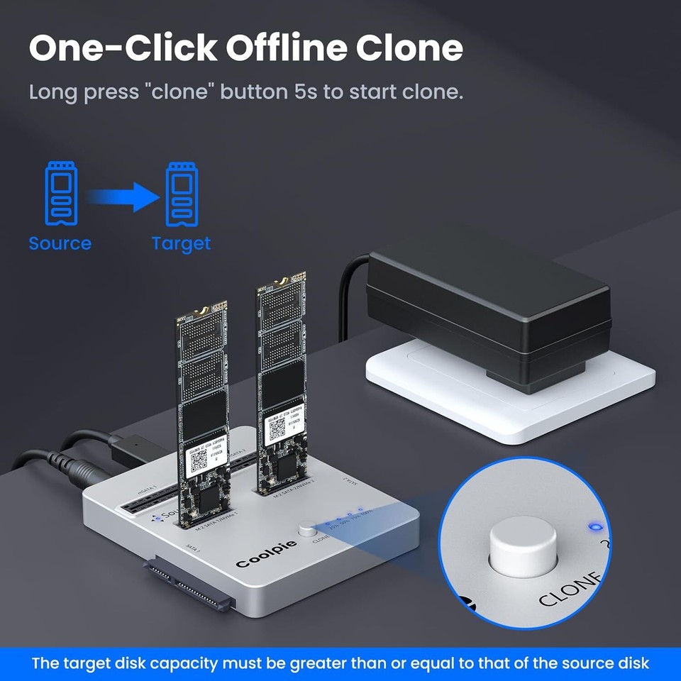 NVME/SATA 3-in-1 SSD Cloner Offline Clone M.2 Cloner fr M.2 NVME/SATA ...
