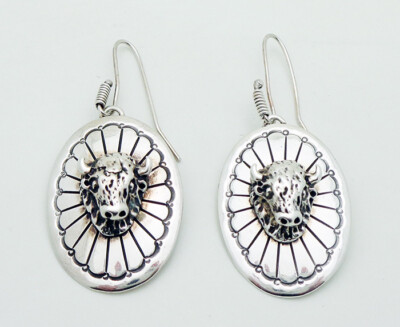 Sterling Silver 30 X 23MM Native American Bison Drop/Dangle Hook Earrings | eBay