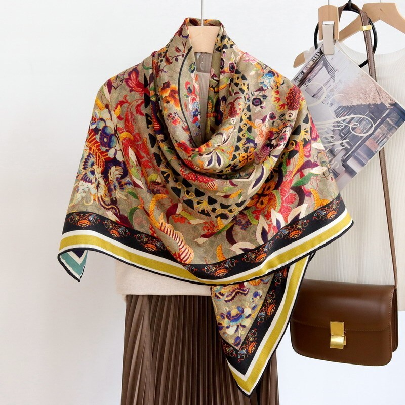 70% Cashmere & 30% Silk Wrap Scarf Vintage Floral Print Double Face ...