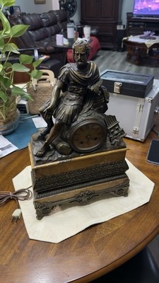 Antique Warren Telechron Roman Soldier Bronze & Marble Mantle Clock ...