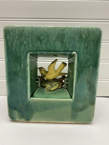 Vintage McCoy Pottery Planter 3-D Bird On Branch Rectangle Green Yellow ...