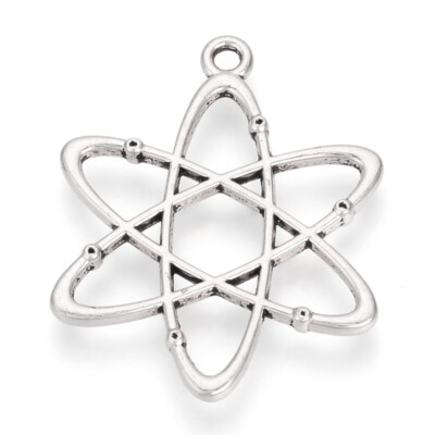 2 Atom Charms Science Pendants Antiqued Silver Molecule Jewelry ...