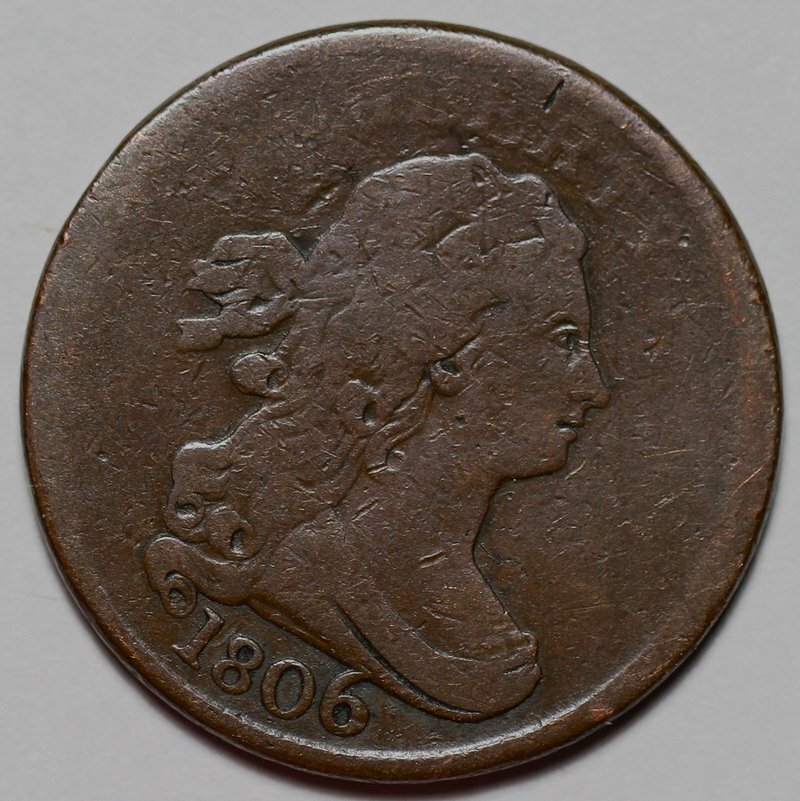 1806 Draped Bust Half Cent - Lrg 6/Stems - Rotated Die - 1/2c Copper ...