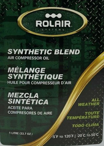 1 QUART OF ROLAIR SYNTHETIC AIR COMPRESSOR LUBRICANT OIL ALL WEATHER ...