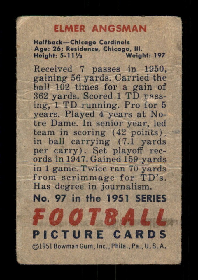 1951 Bowman #97 Elmer Angsman | eBay