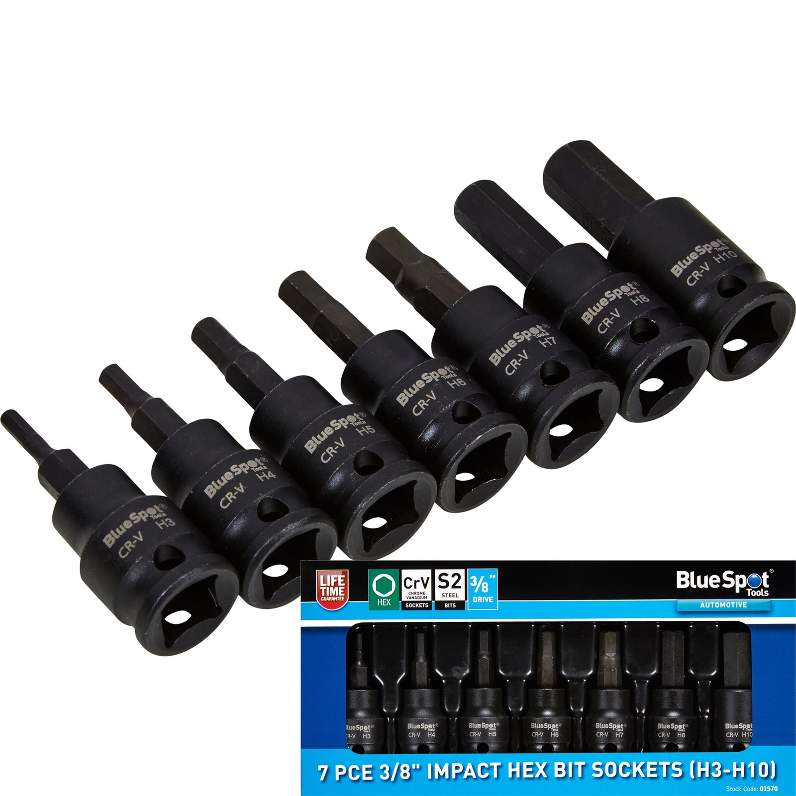 BlueSpot Impact Allen Key Hex 3/8" Drive Bit Socket Set H3 - H10 Bits ...