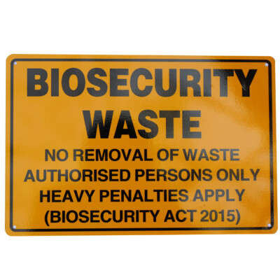 2x Warning Biosecurity Waste Sign 200*300mm Metal Authorised personnel ...