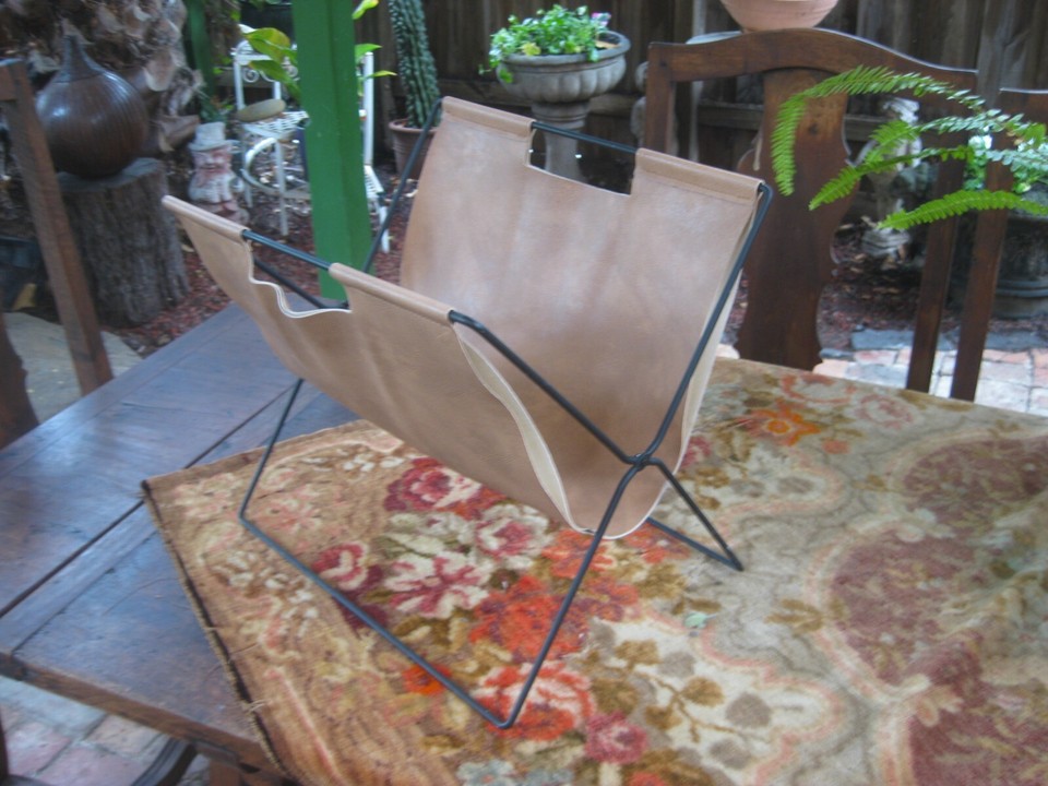 Tan/Light Brown Faux Leather + Black Frame Foldable Magazine Rack (Like ...